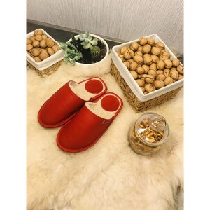 Women Slippers Red Slippers Leather Slippers Wool Slippers | Etsy