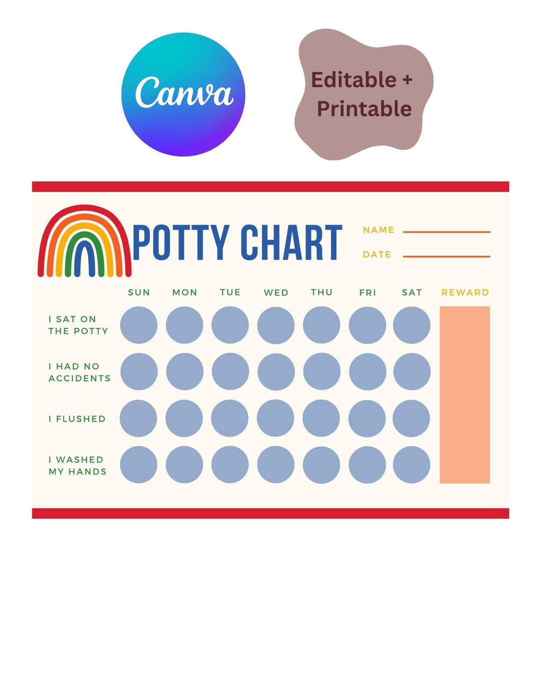 Rainbow Potty Training Chart | Tracker | Customizable Canva Template - Etsy