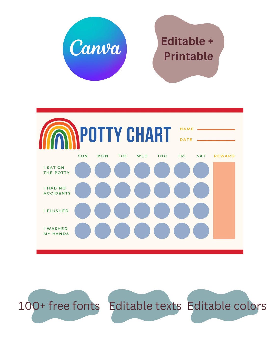 Rainbow Potty Training Chart | Tracker | Customizable Canva Template - Etsy
