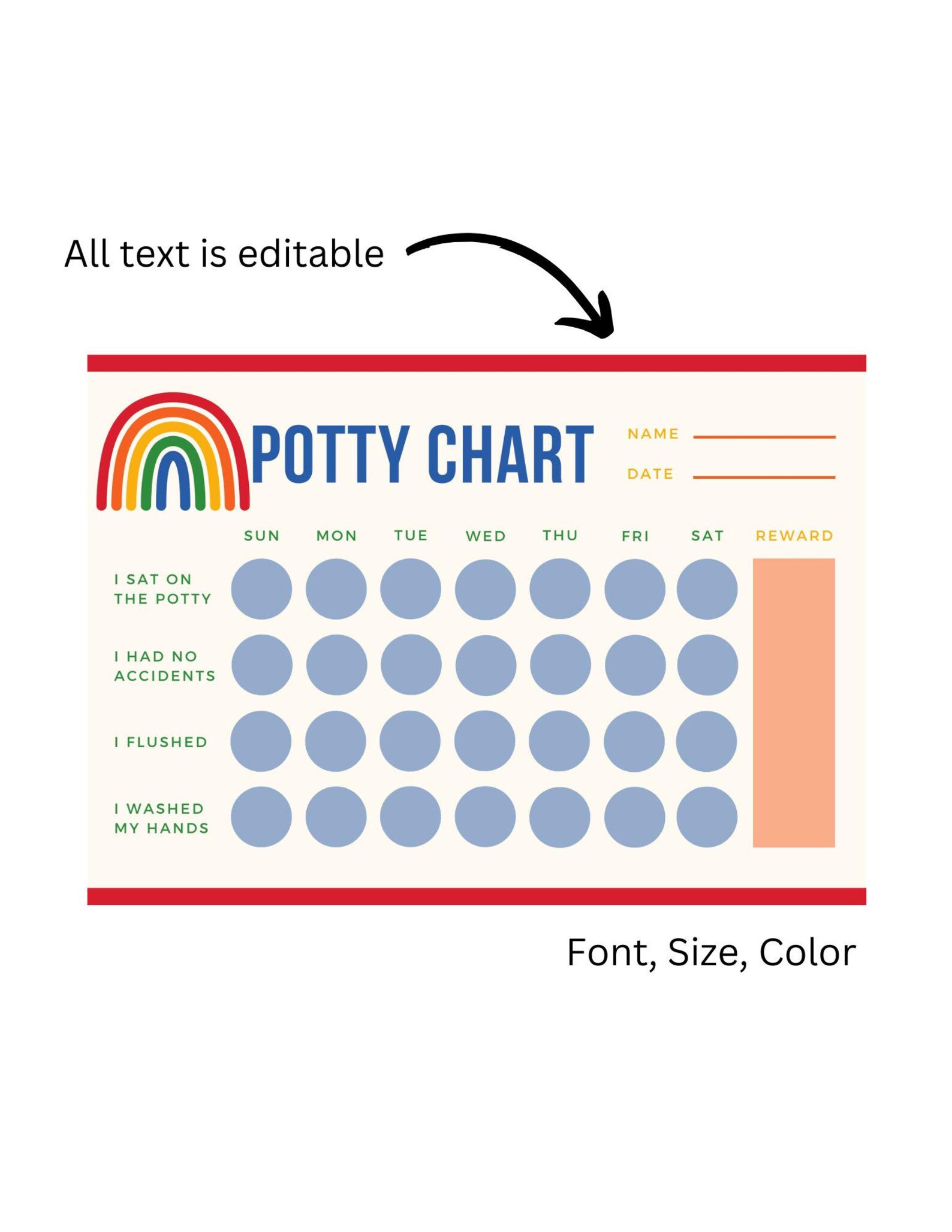 Rainbow Potty Training Chart | Tracker | Customizable Canva Template - Etsy
