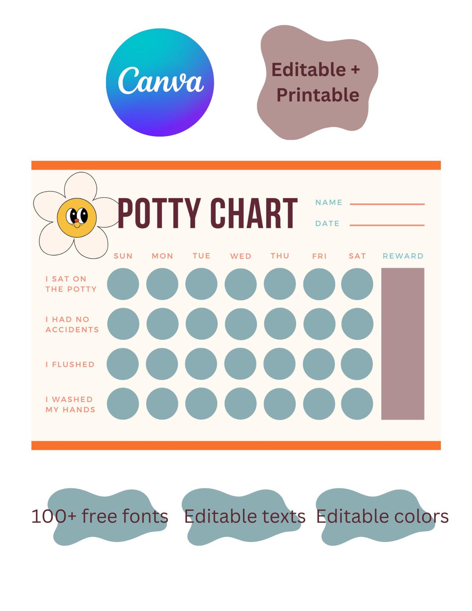 Groovy Potty Training Chart | Tracker | Customizable Canva Template - Etsy