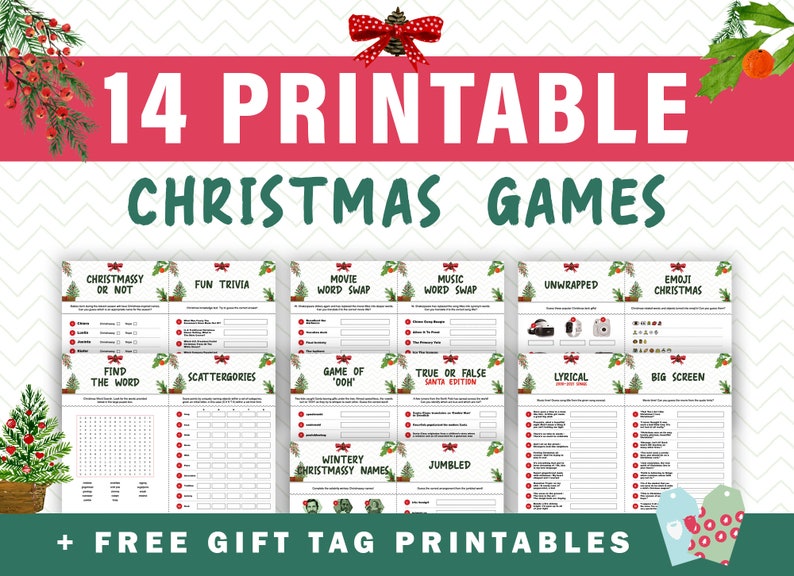 14 Christmas Holiday Games Printable Bundle - Christmas Party Games for ...