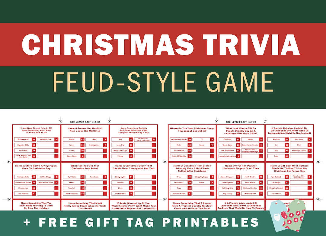 Printable Christmas Friendly Trivia Game - Similar Family Feud Gameplay ...
