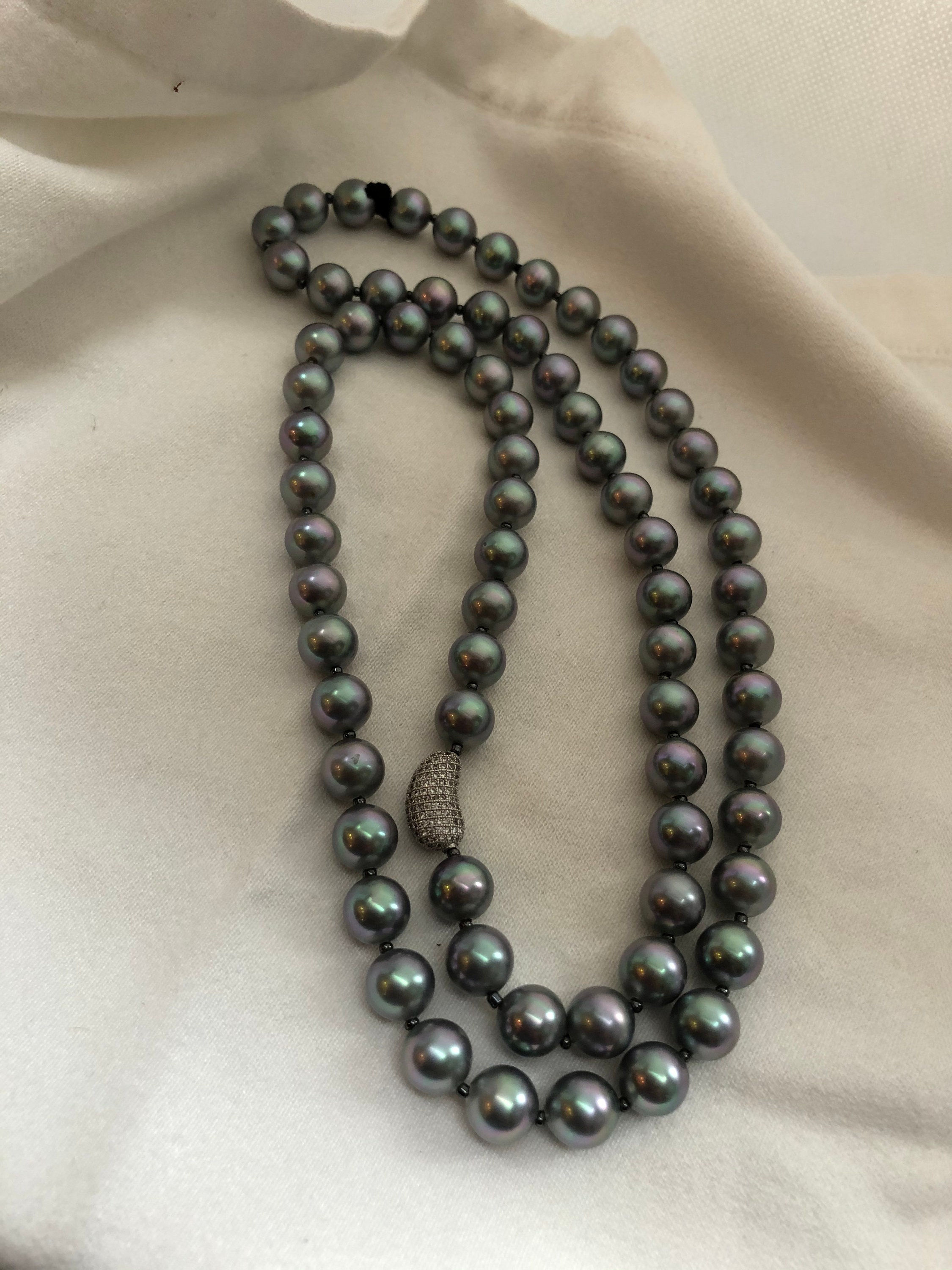 Collar de perlas grises largos collar de perlas y cristales - Etsy España