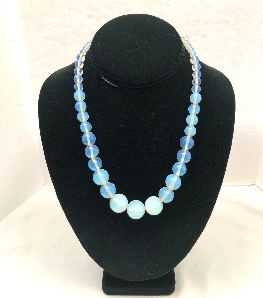 Light Blue Beaded Necklace, Ice Blue Beaded Necklace, Translucent ...