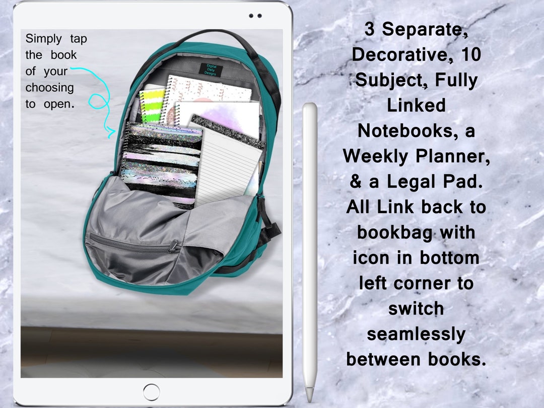 Fully Linked Digital Bookbag With 3 Separate, Decorative, Individually ...
