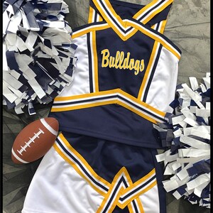 Navy & Gold Cheer, Cheerleader Uniforms , Girls Uniforms, School Spirit ...