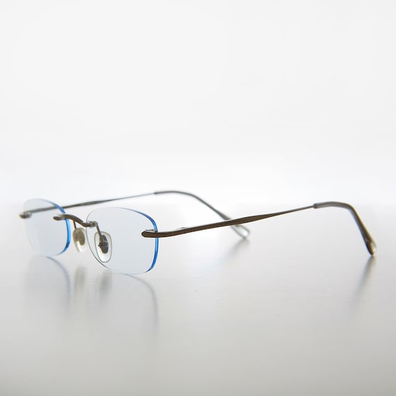 Blue Rimless Tinted Rectangular Lens Reader - Ryn - Gem