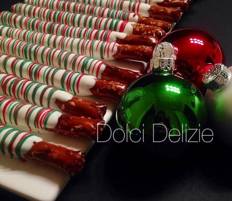 Christmas Pretzel Rods, Green Red Chocolate Covered Dipped Gourmet ...