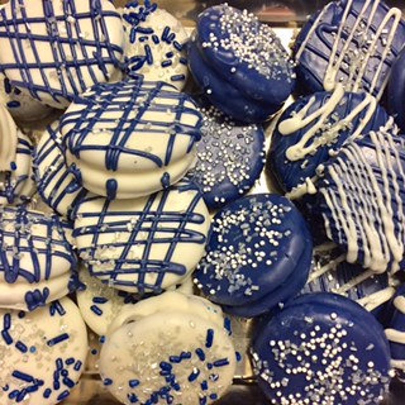 Blue White Chocolate Dipped Covered Oreos Blue White Candy | Etsy