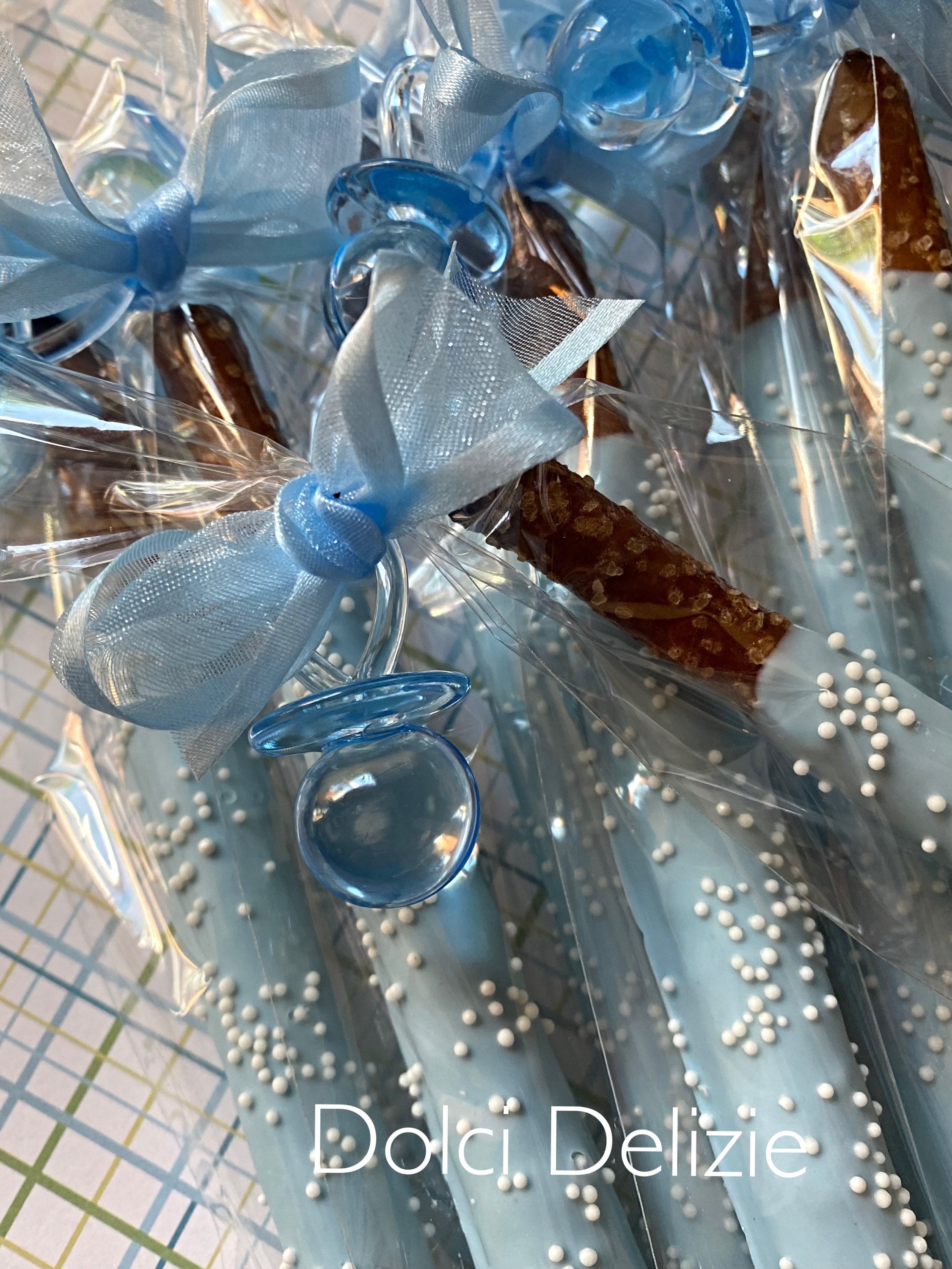 Blue Chocolate Dipped Pretzels With Pacifier, Baby Boy Shower Favors ...