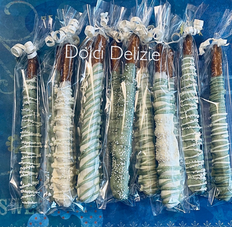 Sage and Green Chocolate Dipped Pretzels, Green Treats, Wedding Treats ...