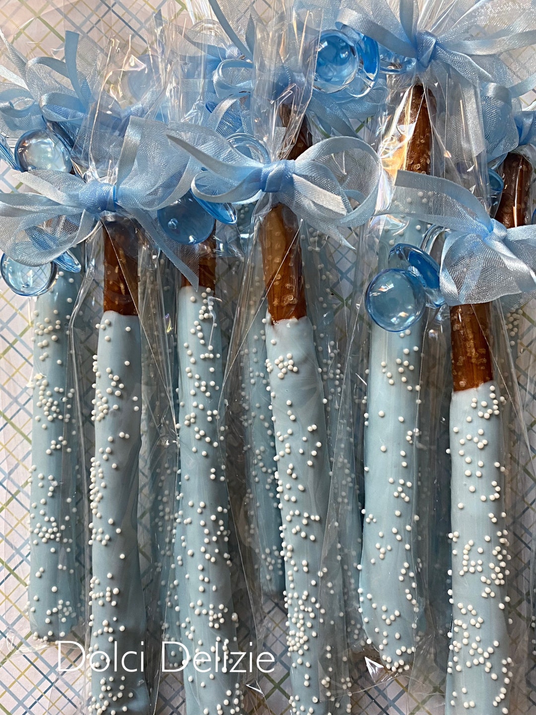 Blue Chocolate Dipped Pretzels With Pacifier, Baby Boy Shower Favors ...