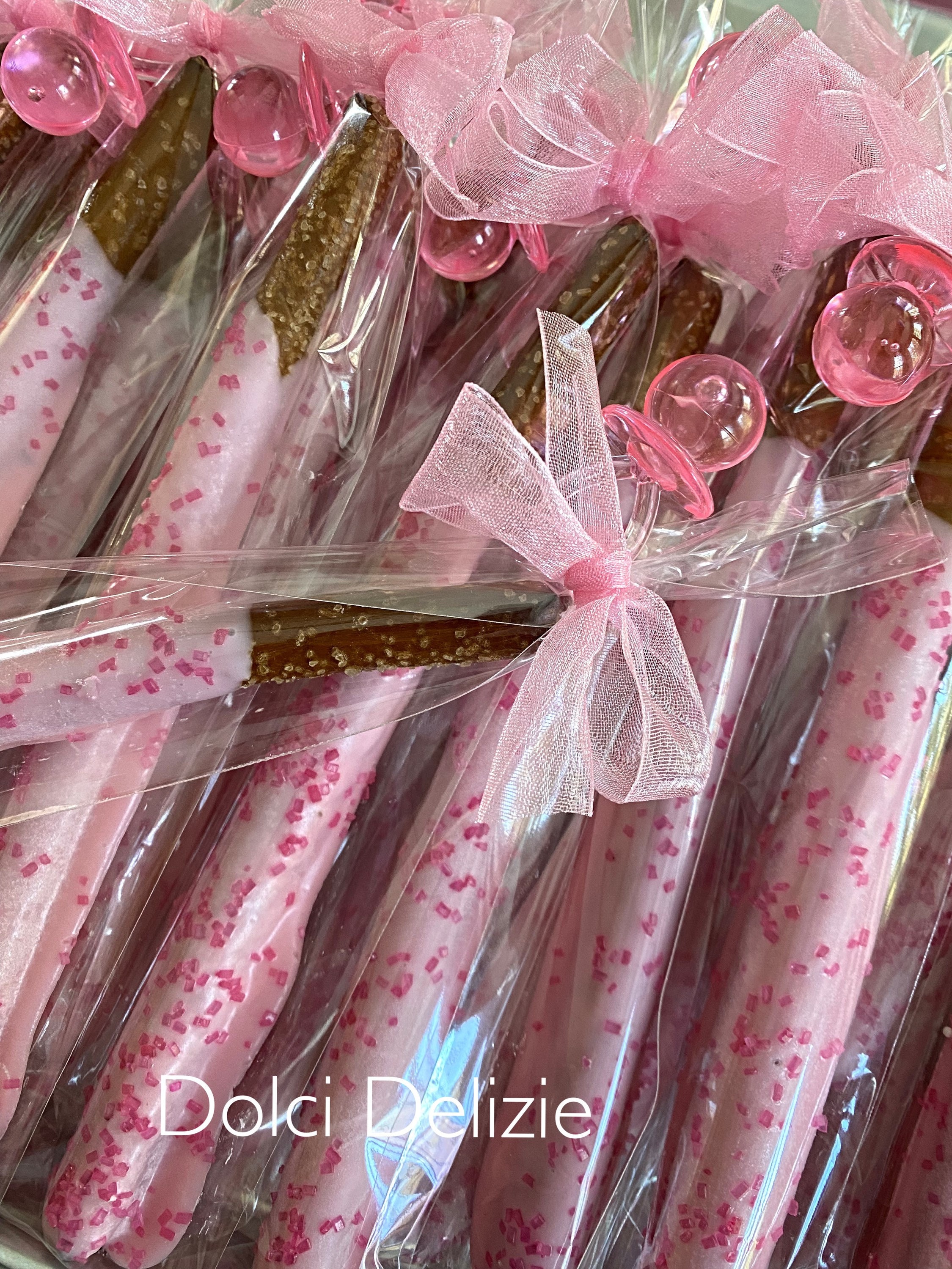 Pink Chocolate Dipped Pretzels With Pacifier, Baby Girl Shower Favors ...
