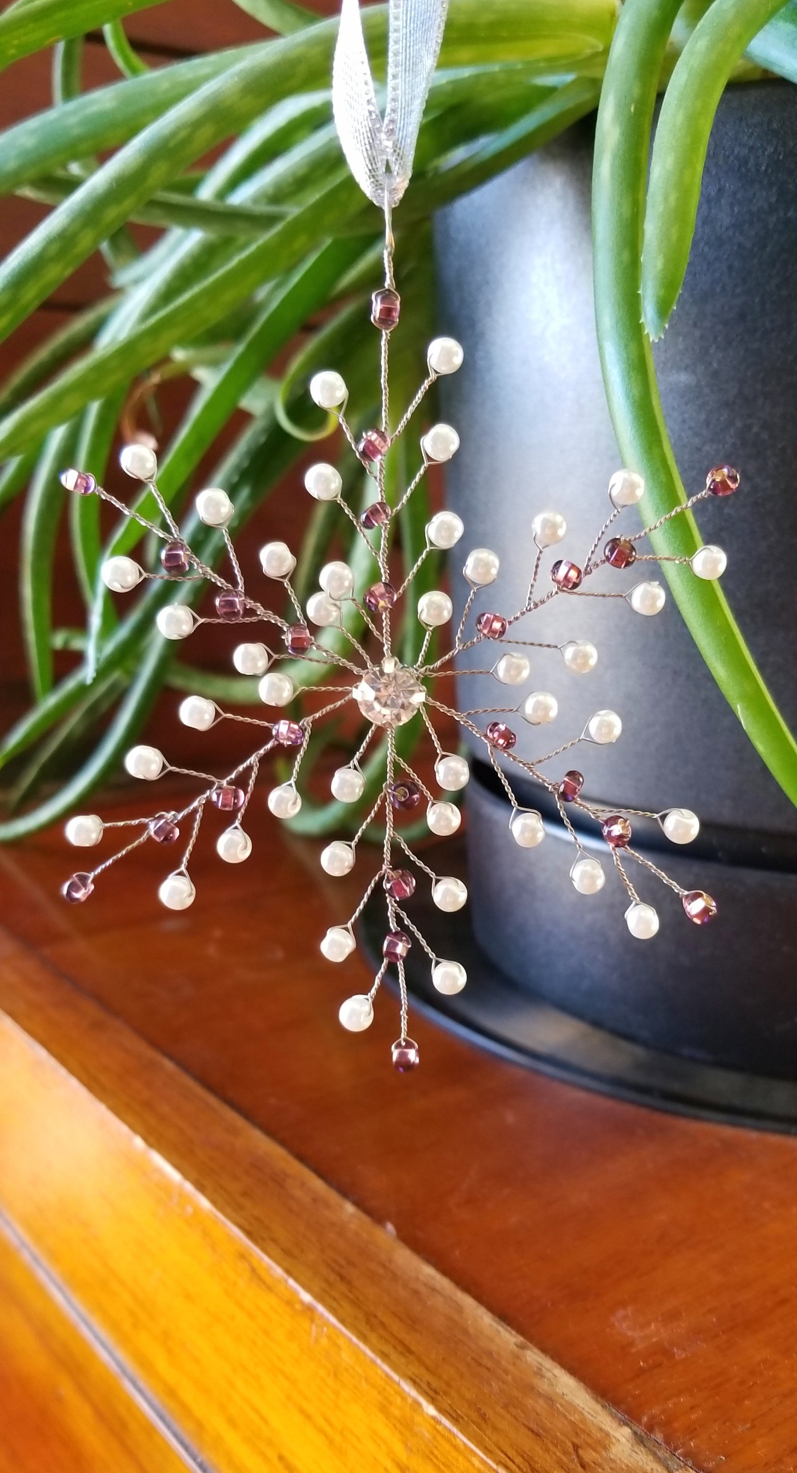 Snowflake Ornament Beaded Tree Decoration Wire Wall - Etsy