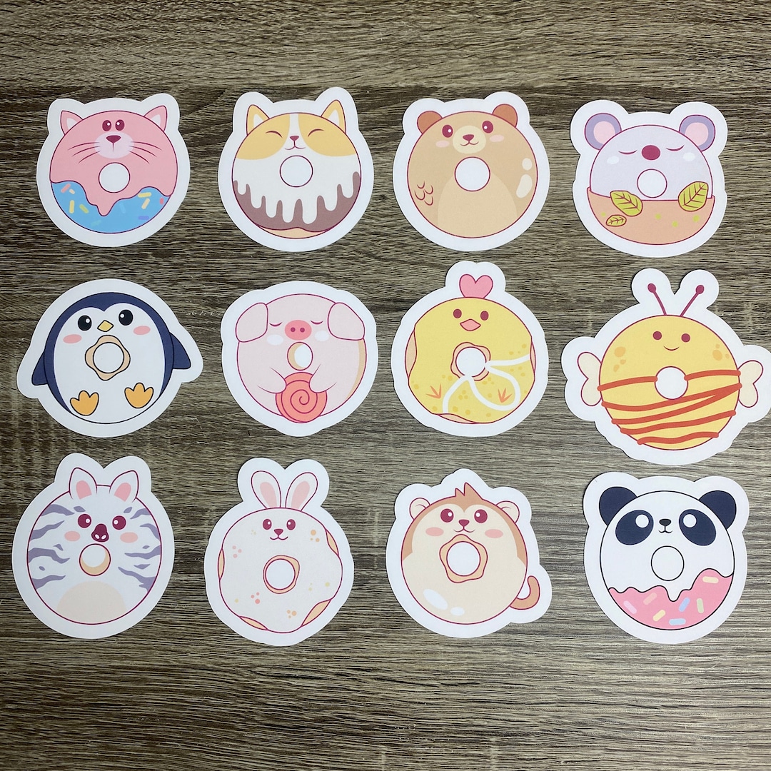 Kawaii Animal Donut Stickers, Planner Stickers, Food Stickers, Cute ...