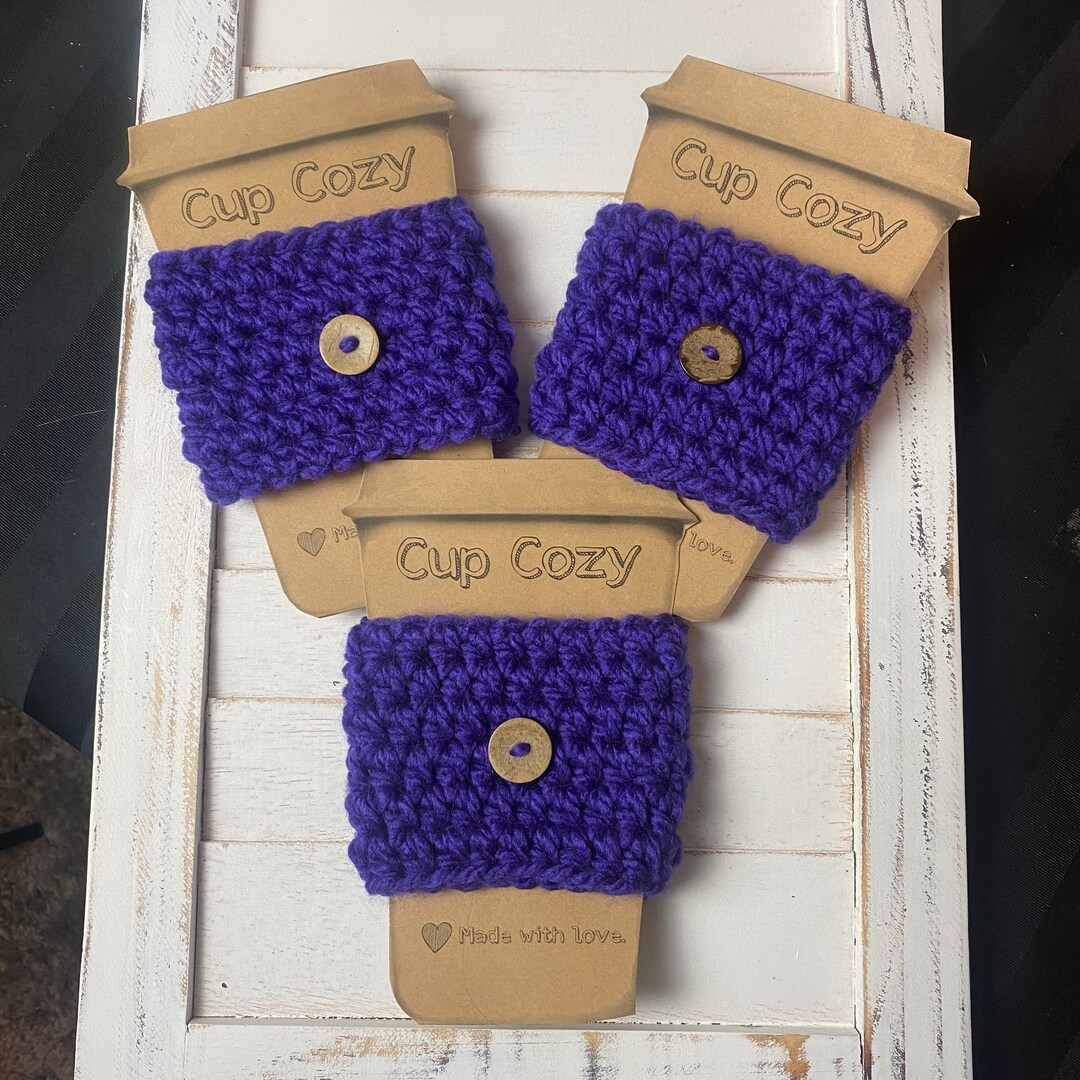 Set of 3 Cup Cozies (cozy) With Button - Purple Grape - Etsy