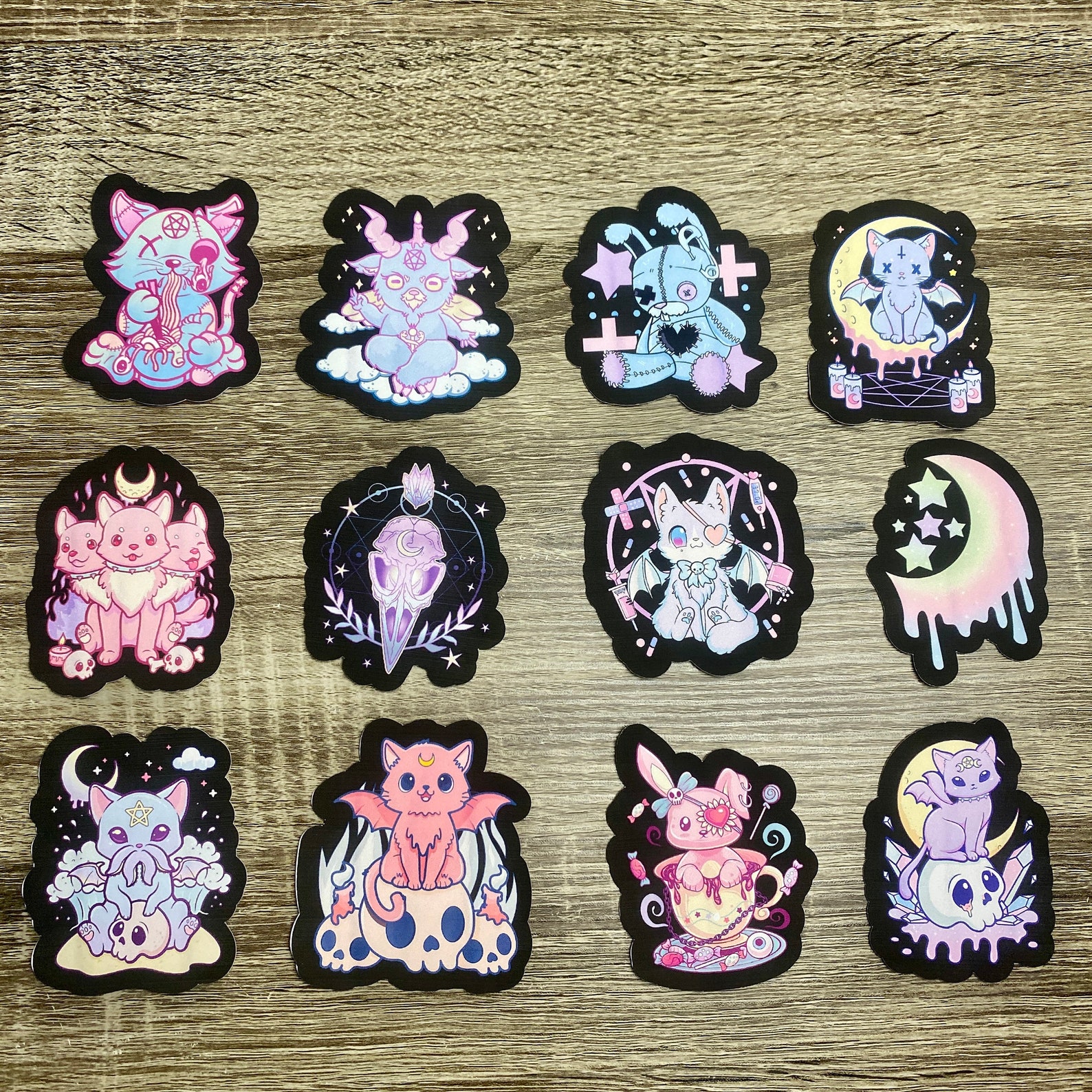 Set of 12 Goth Pastel Animals 3 Vinyl Water Resistant | Etsy