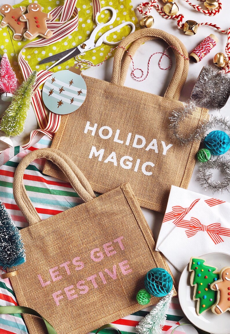 Let's Get Festive Reusable Holiday Gift Bag Burlap Gift - Etsy