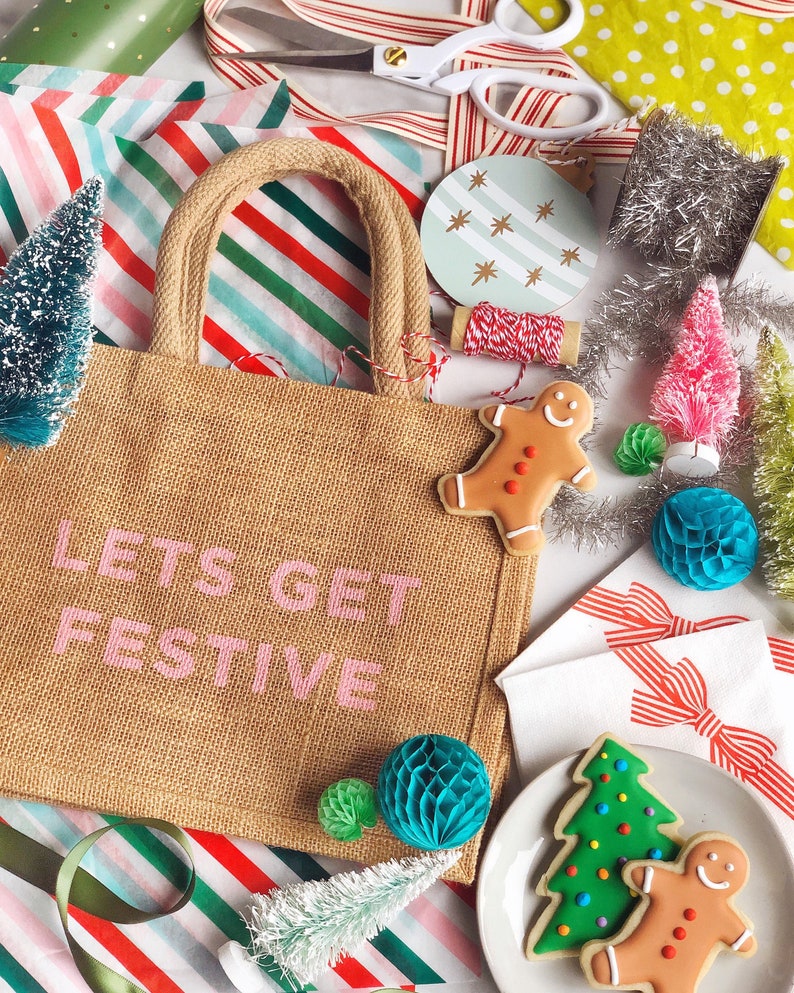 Let's Get Festive Reusable Holiday Gift Bag Burlap Gift - Etsy