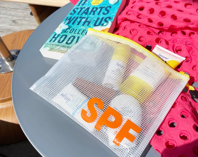 SUNSCREEN Zipper Pouch Large 13x 9 Summer Bag Pool Party Bag ...