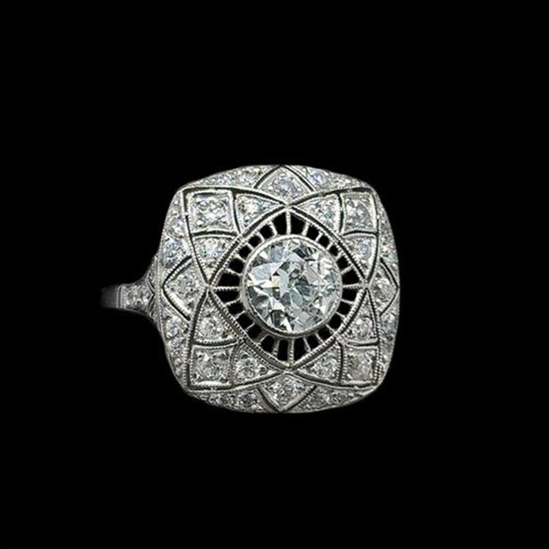 Antique Art Deco Wedding Ring, Bezel Set Old European Cut Moissanite ...