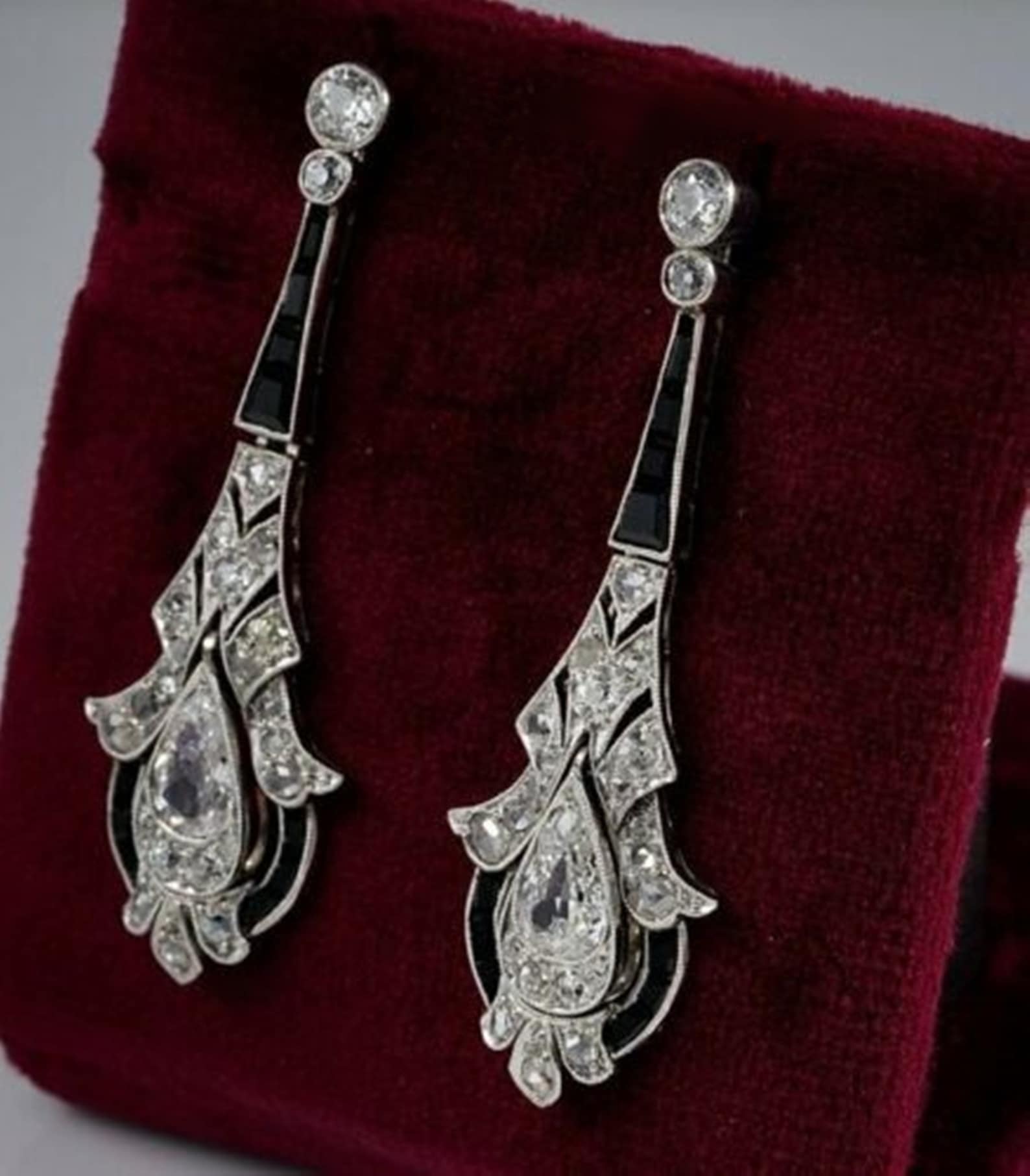 Black Onyx CZ Drop Earrings: Victorian Art Deco Style - Etsy