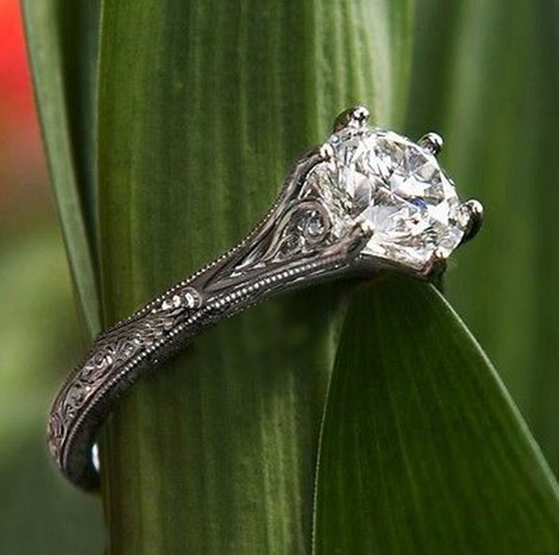 Vintage Engraved Shank Solitaire Diamond Ring Edwardian - Etsy