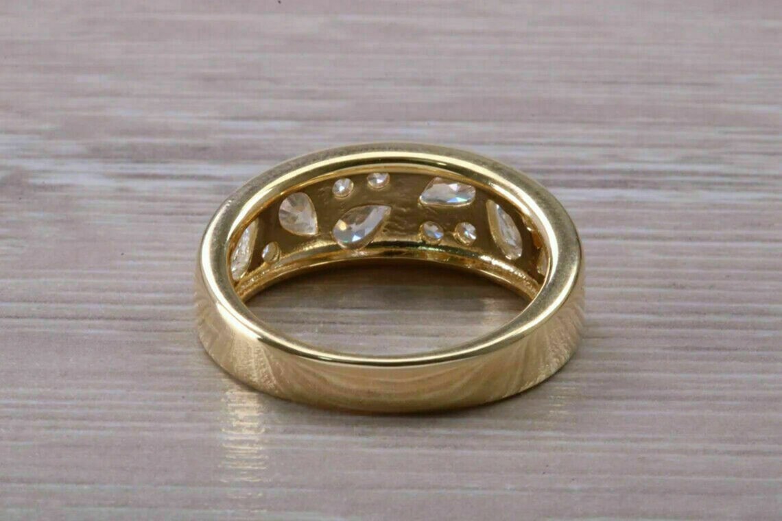 Flush Set Cigar Band Ring in 14k Gold Pear & Round Cut CZ - Etsy