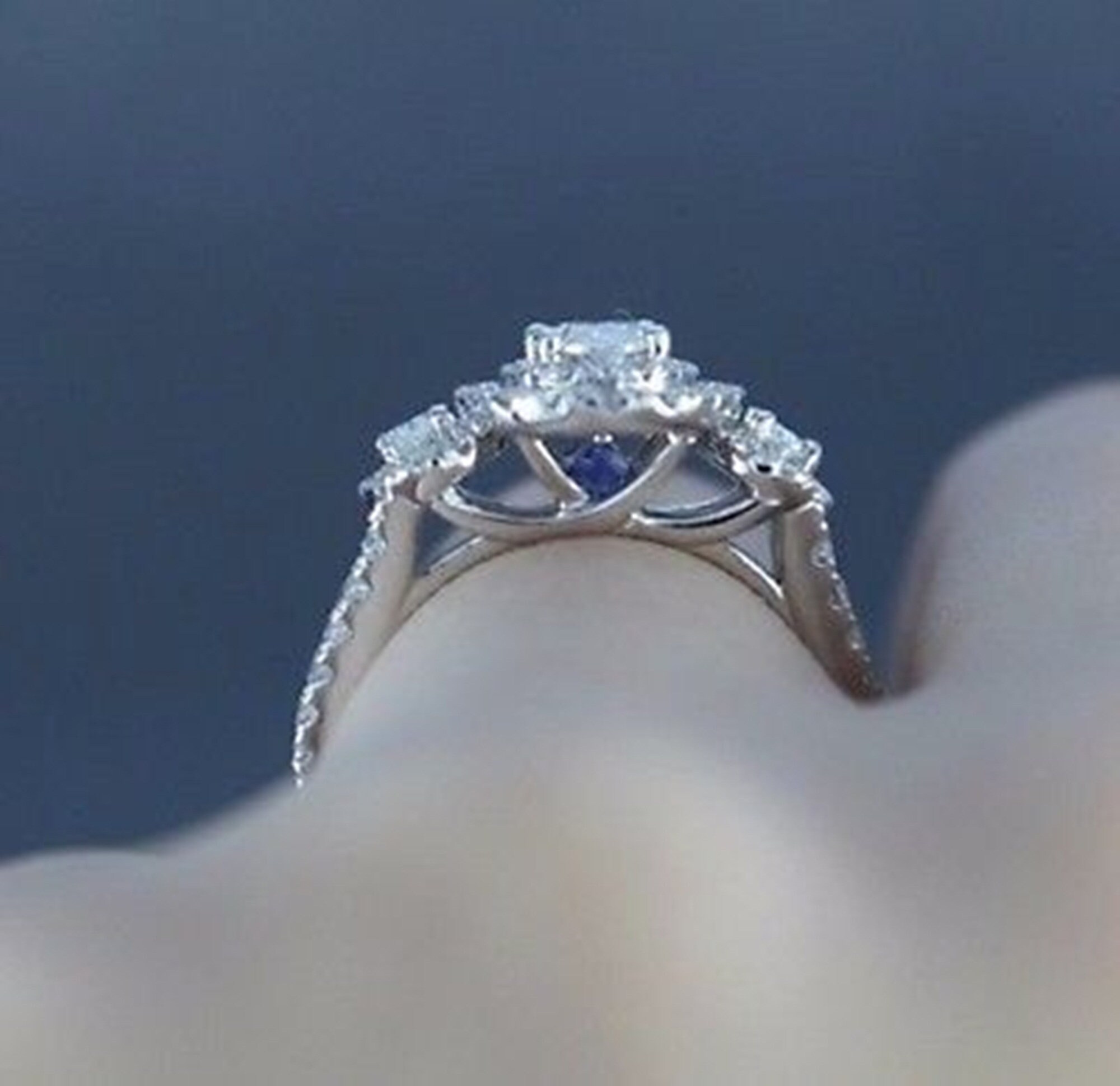 Center Oval With Double Halo Set Diamond Ring Split Shank - Etsy