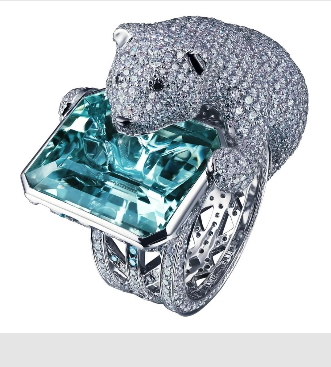 Huge "polar Bear" Ring, Aquamarine Emerald Cut Stone Ring, Men-women's ...