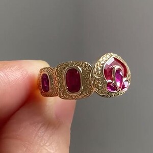 Multi Shape Ruby CZ Stone Ring, Antique Art Deco Engraved Ring ...