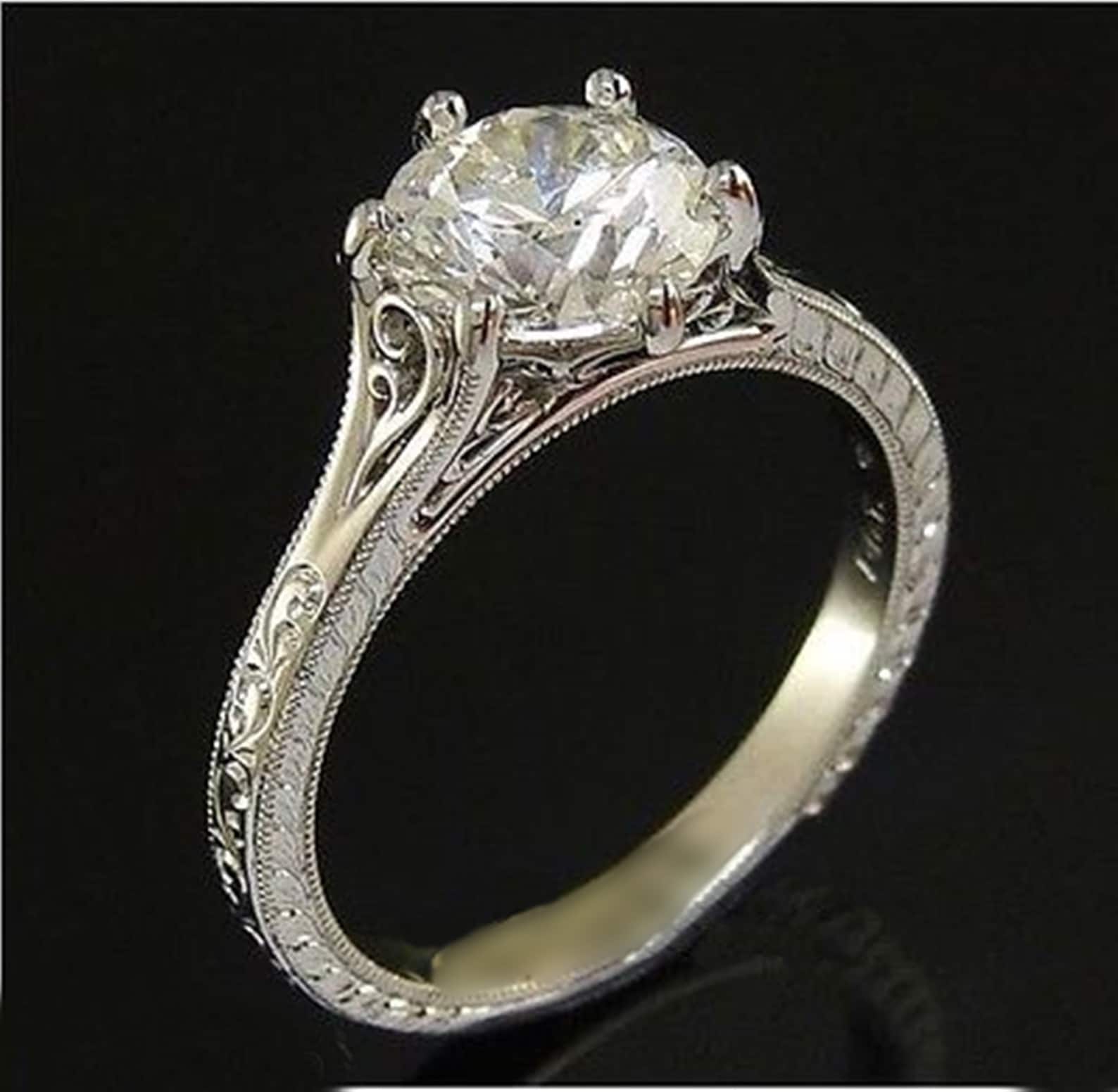 Vintage Engraved Shank Solitaire Diamond Ring Edwardian - Etsy