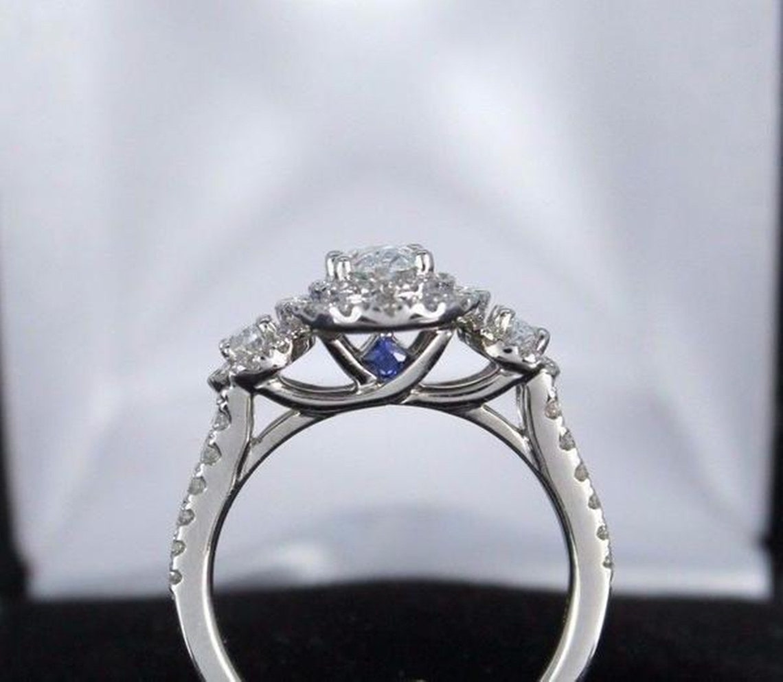 Center Oval With Double Halo Set Diamond Ring Split Shank - Etsy