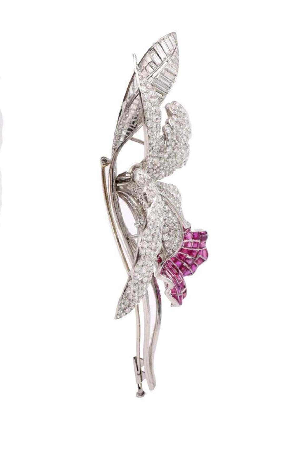 Luxury Flower Motif Ruby Brooch, Round & Baguette Cut CZ Stone Brooch ...