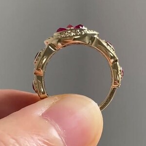 Multi Shape Ruby CZ Stone Ring, Antique Art Deco Engraved Ring ...