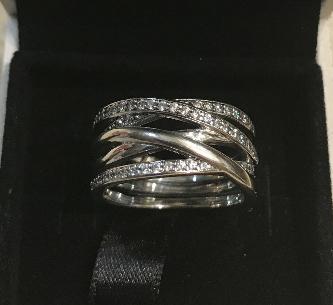 Cross Over Multi Layer Shank Ring, 0.45CT Round Cut Moissanite Diamond ...