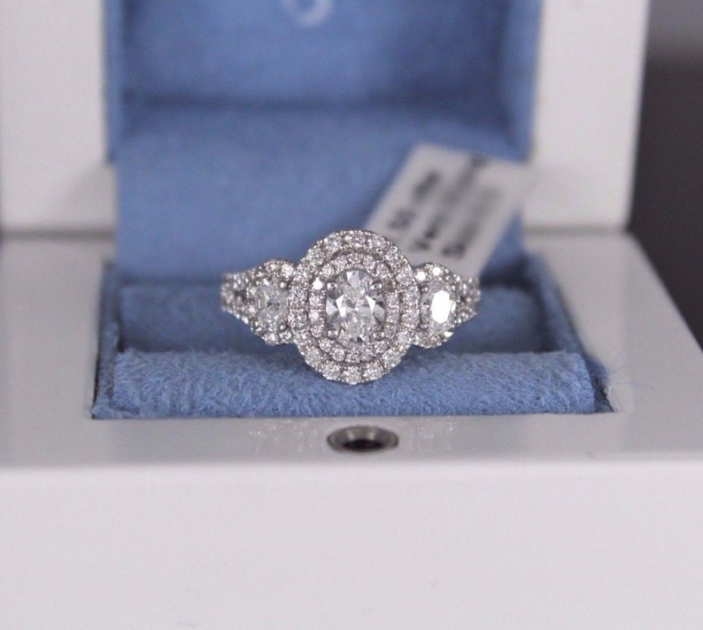 Center Oval With Double Halo Set Diamond Ring Split Shank - Etsy