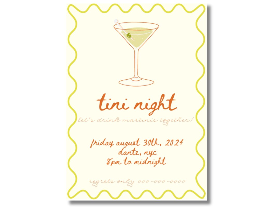 Hand Drawn Martini Night Invitation Template | Digital Download ...
