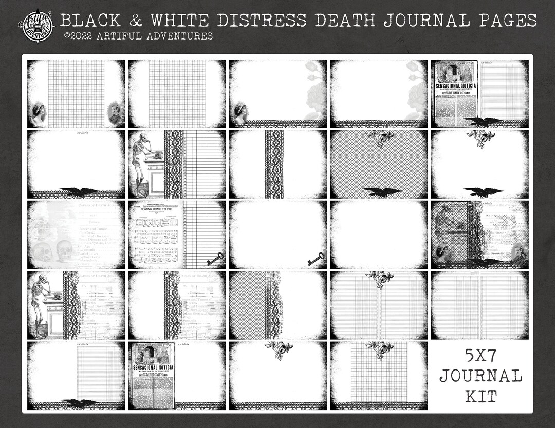 Black and White Distress Death Junk Journal 5x7 Digital Download - Etsy