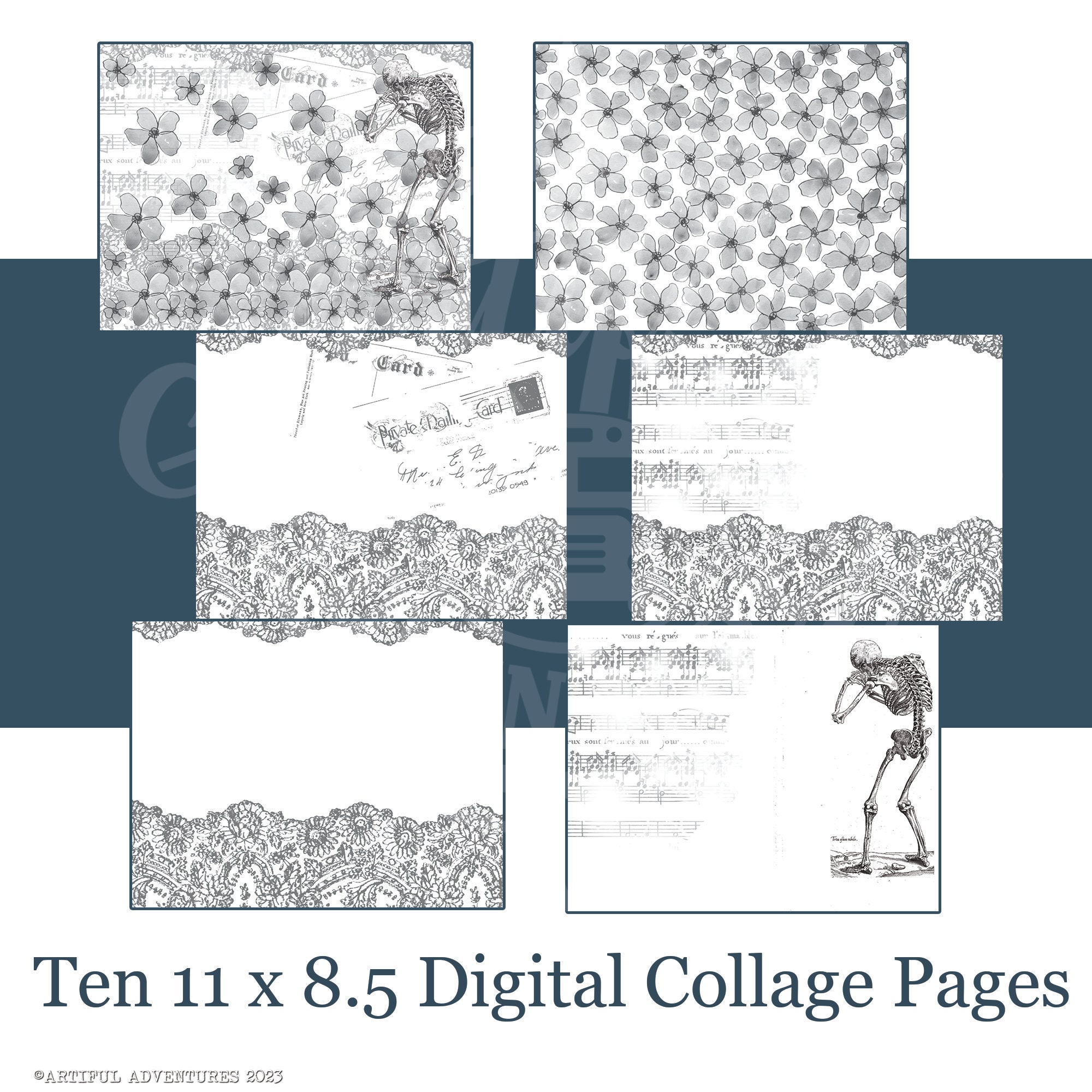 Blue Watercolor Flowers Didgital Collage Papers - Etsy