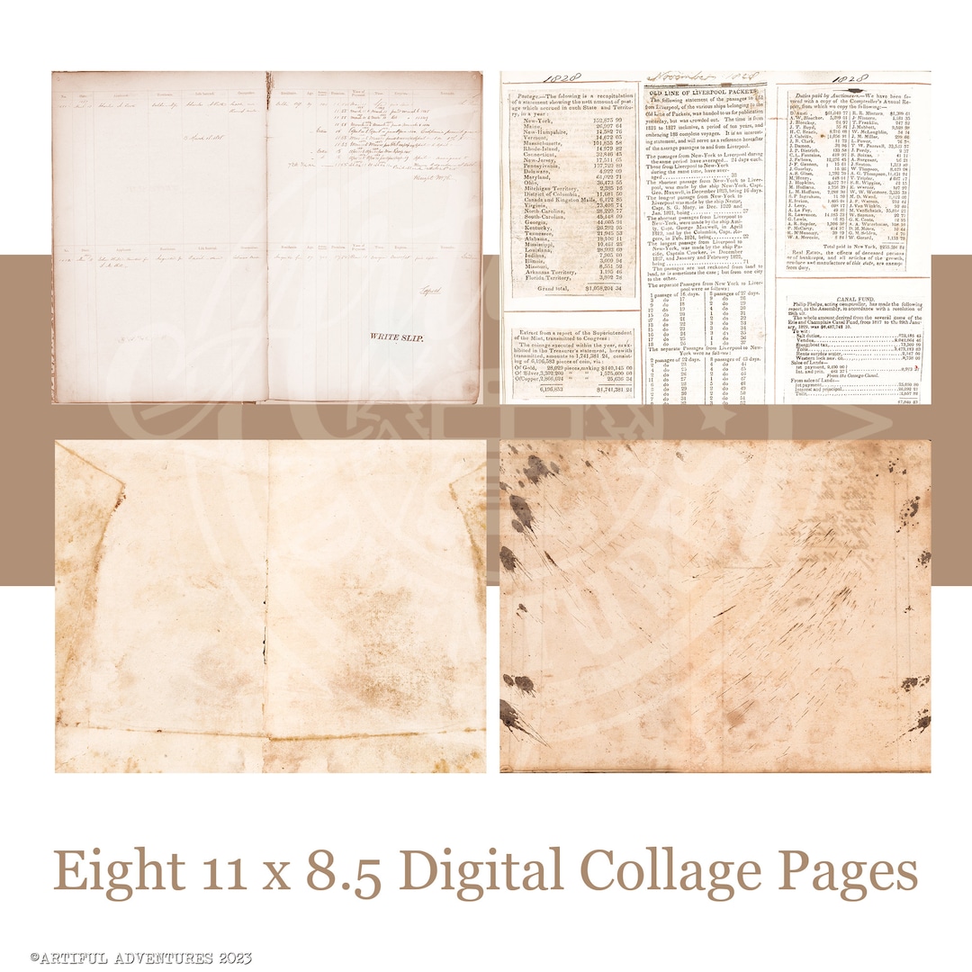 Letters & Ledgers Digital Collage Papers - Etsy