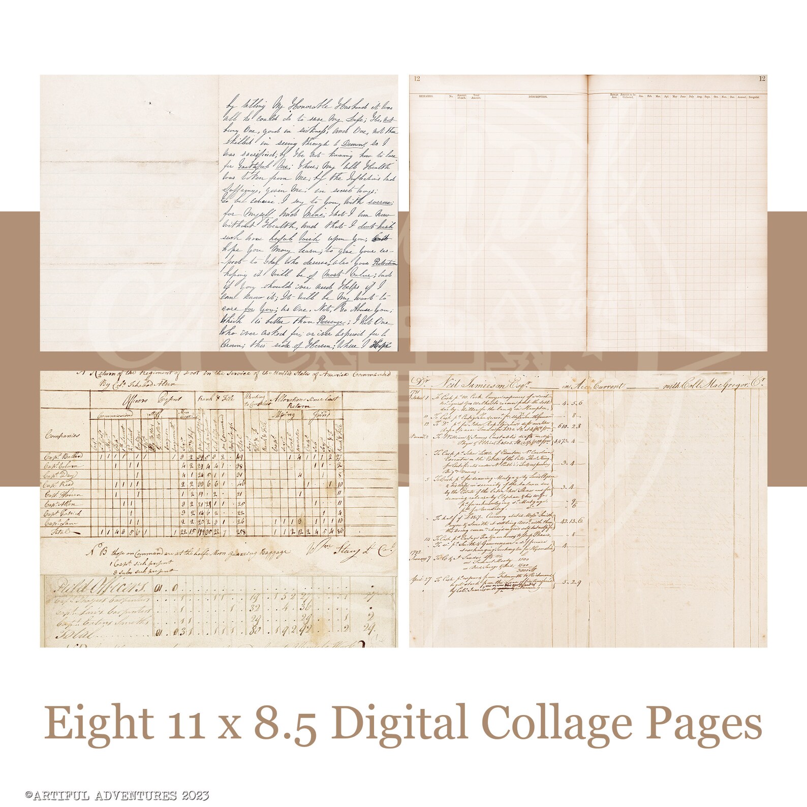 Letters & Ledgers Digital Collage Papers - Etsy