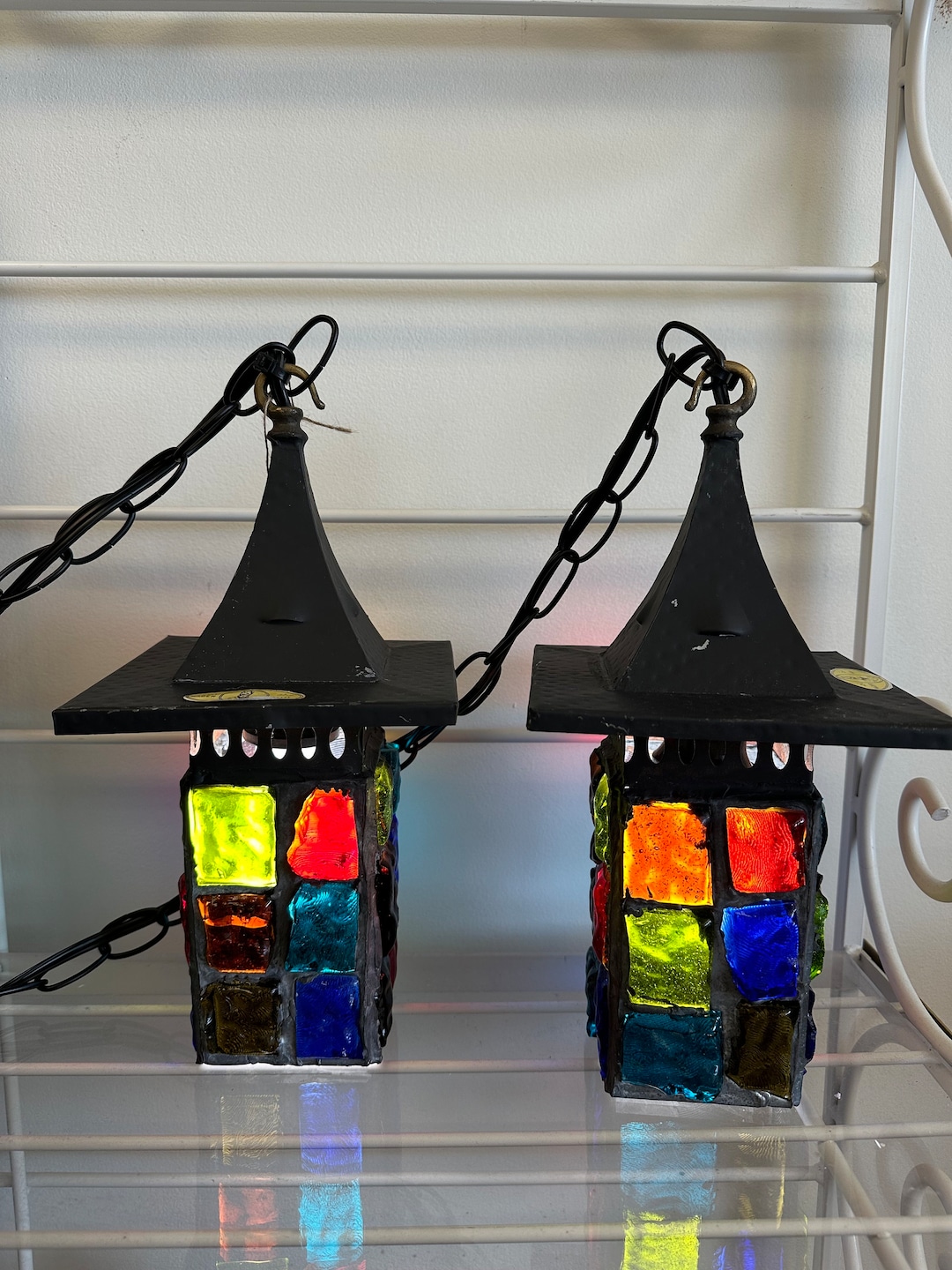 Vintage Pair Mcm Mid Century Peter Marsh Nadar Style Brutalist Color Glass Lamps - Etsy