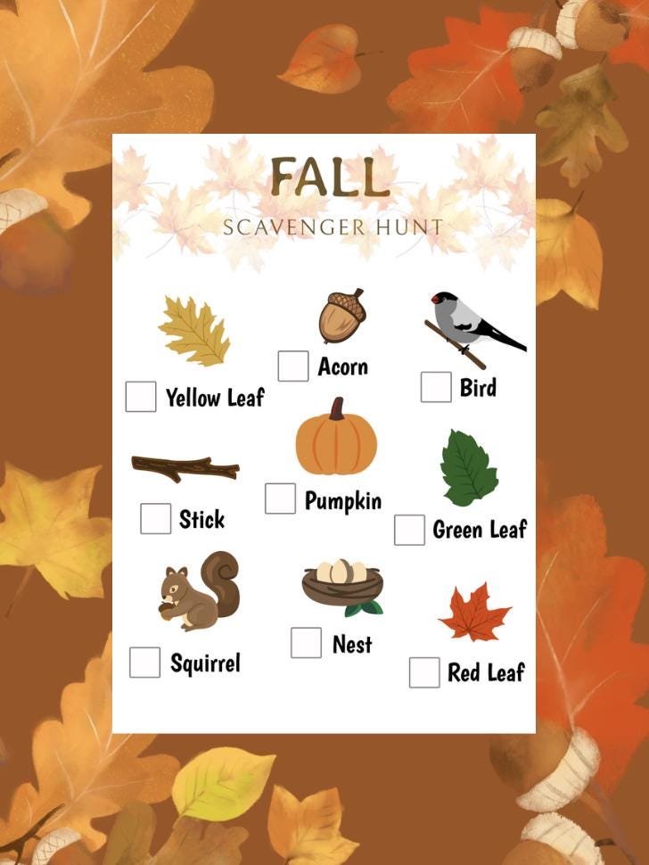 Fall Scavenger Hunt / Kids Activity / Outdoor Activity / Printable PDF ...