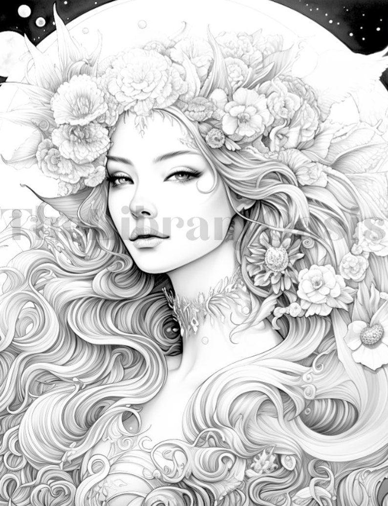 10 Moon Goddess Coloring Pages / Celestial Coloring / Printable PDF ...
