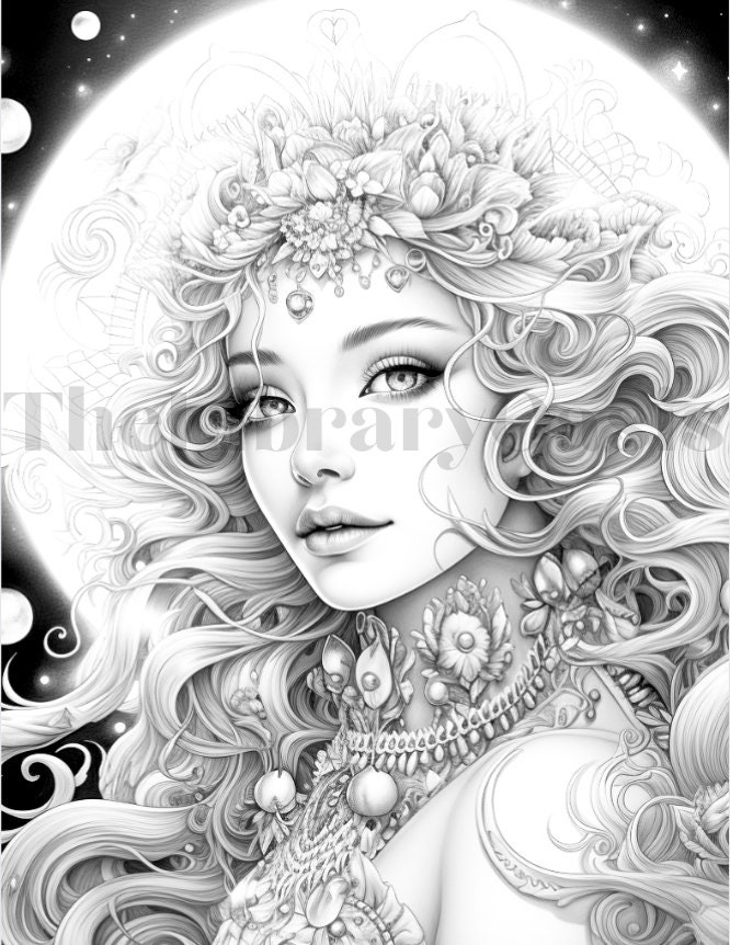 10 Moon Goddess Coloring Pages / Celestial Coloring / Printable PDF ...