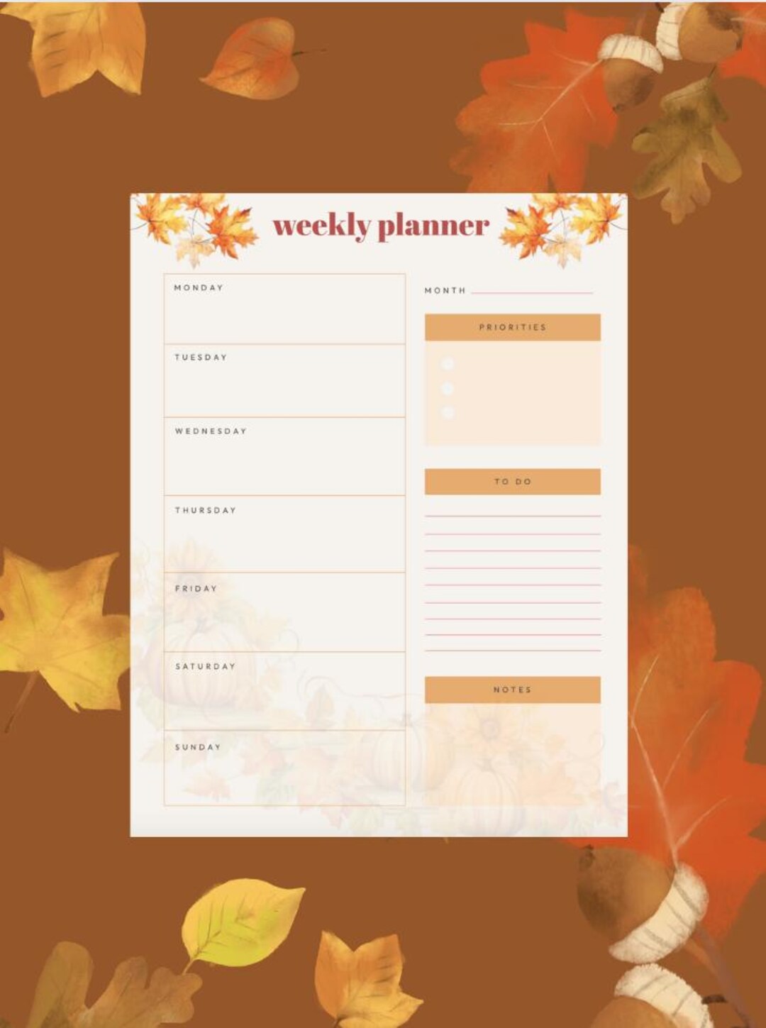 Fall Weekly Planner Template / Printable PDF / Digital Download - Etsy