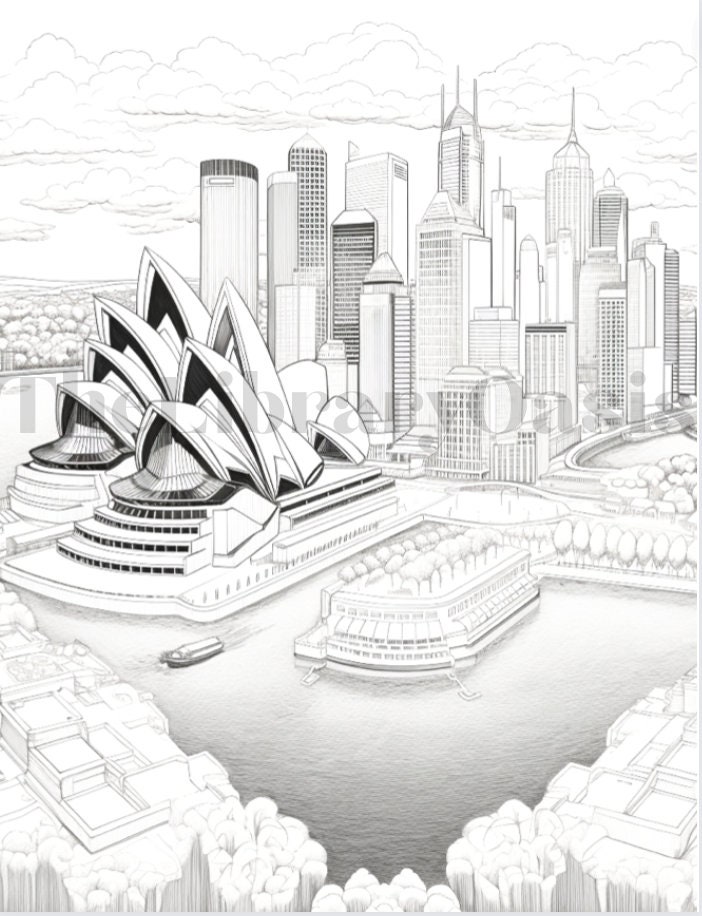 20 Travel Coloring Pages / World Cities / High Detail / Adult Coloring ...