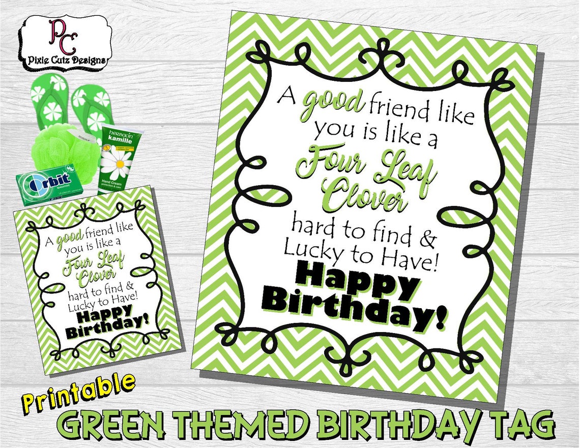 Green Themed Birthday Printable Gift Tag Color Themed Gift - Etsy